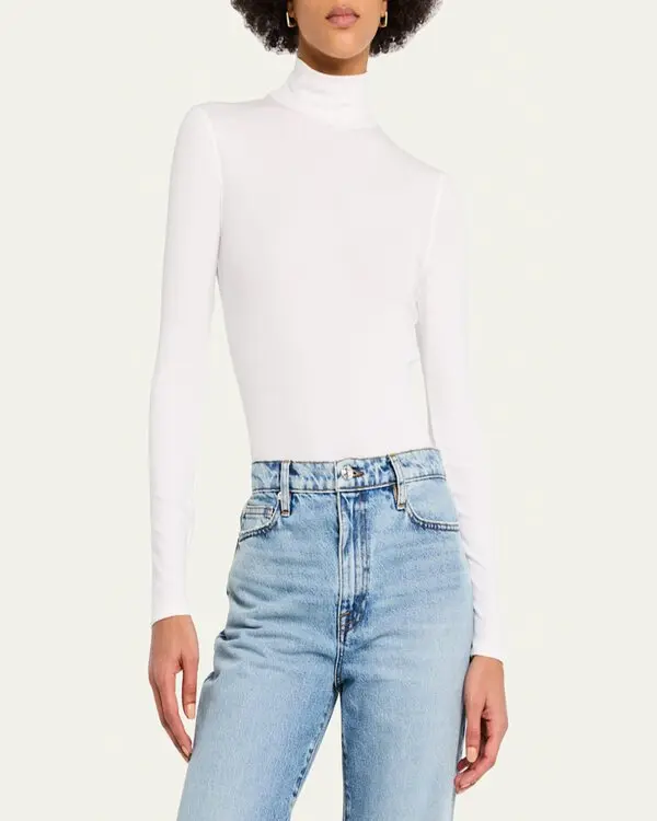 FRAME Ribbed Turtleneck Top - White