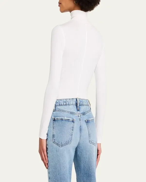 FRAME Ribbed Turtleneck Top - White