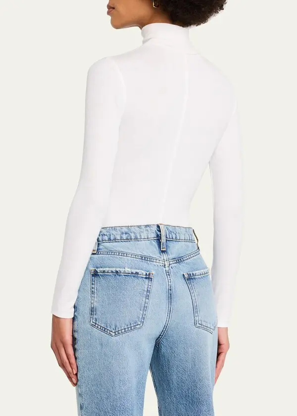 FRAME Ribbed Turtleneck Top - White