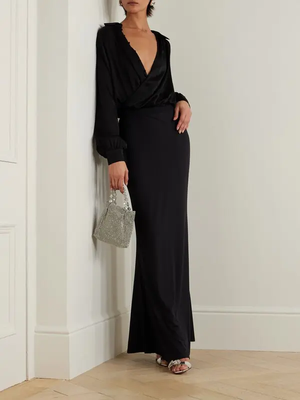 Buy Kiki De Montparnasse Wrap-effect Silk-satin Maxi Shirt Dress - Black At  49% Off | Editorialist