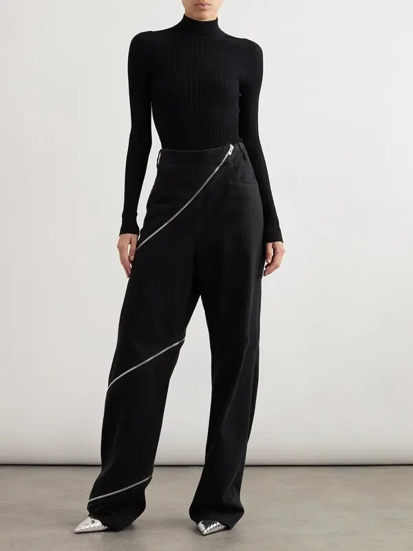 Alaïa Zip-embellished Wide-leg Jeans - Black