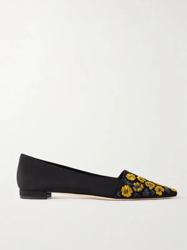 Manolo Blahnik Safiye Embroidered Point-toe Flats