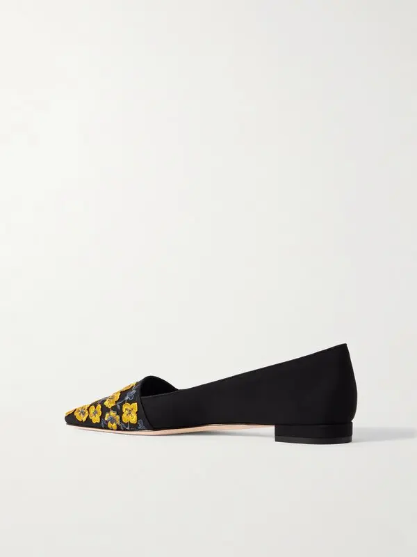 Manolo Blahnik Safiye Embroidered Point-toe Flats
