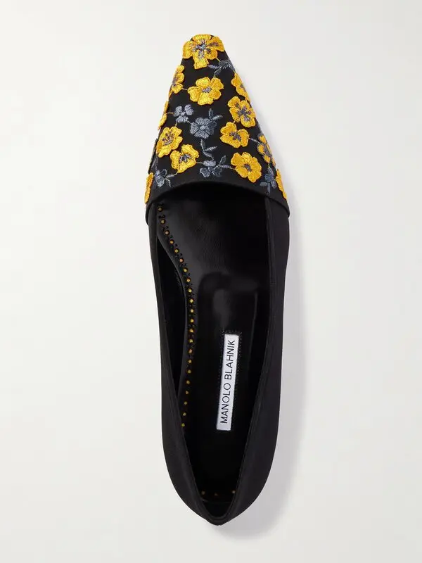 Manolo Blahnik Safiye Embroidered Point-toe Flats