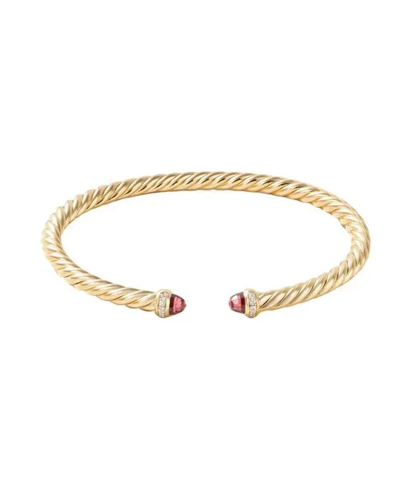 David Yurman Modern Cable Garnet And Diamond Cuff - Gold