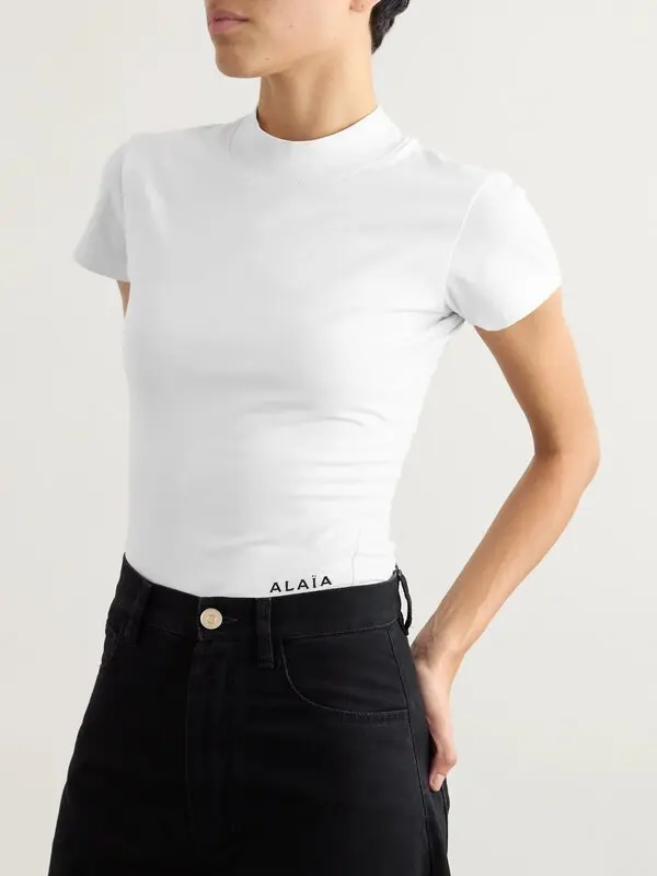 Alaïa Embroidered Stretch-cotton Jersey Bodysuit - White