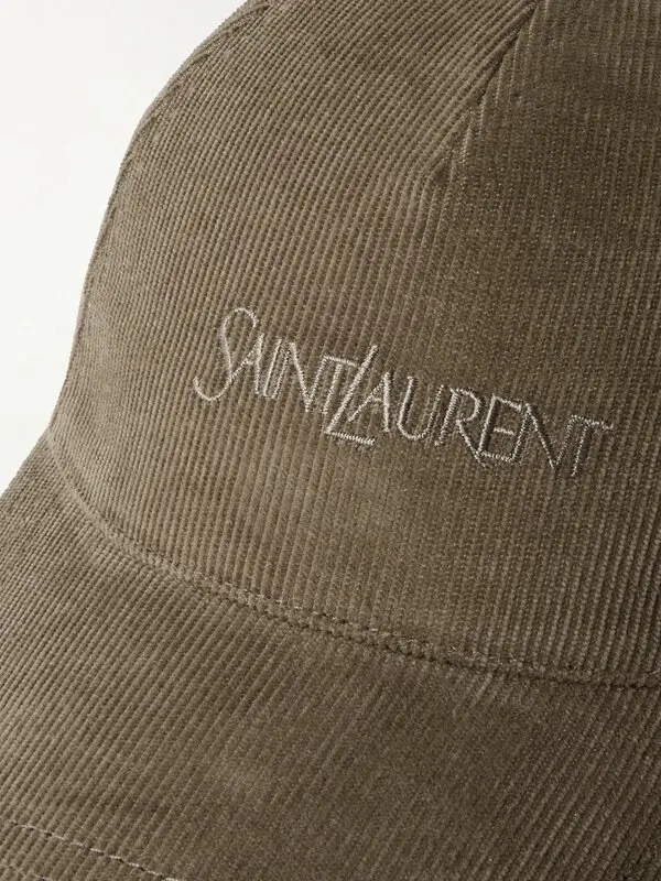 Saint Laurent Embroidered Cotton-corduroy Cap - Green