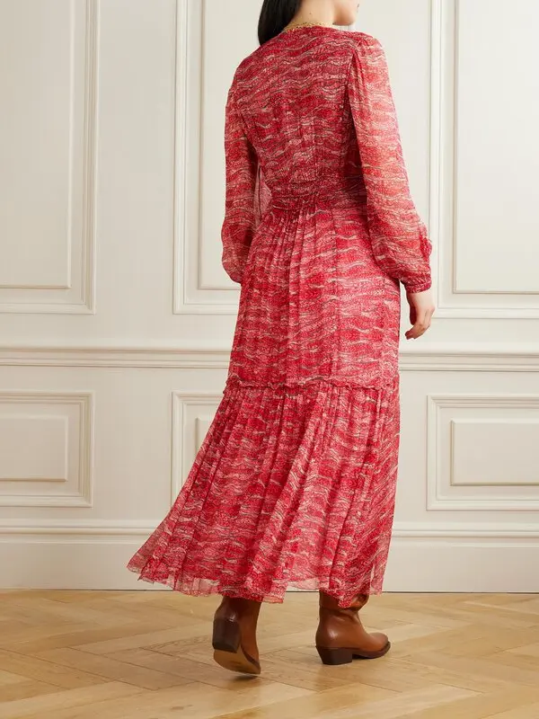 MARANT ETOILE Amara Printed Chiffon Maxi Dress - Red