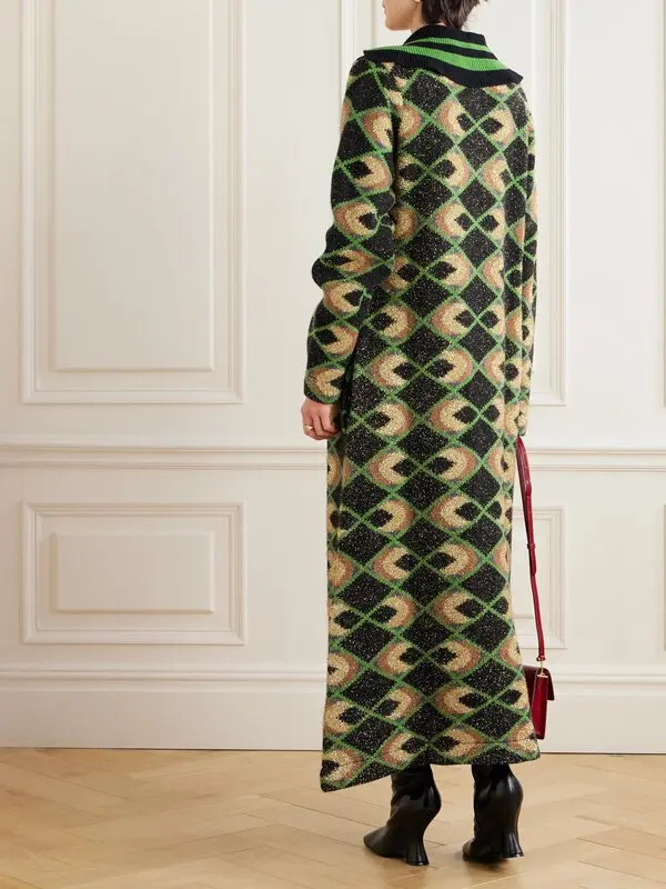 La DoubleJ Metallic Jacquard-knit Longline Coat