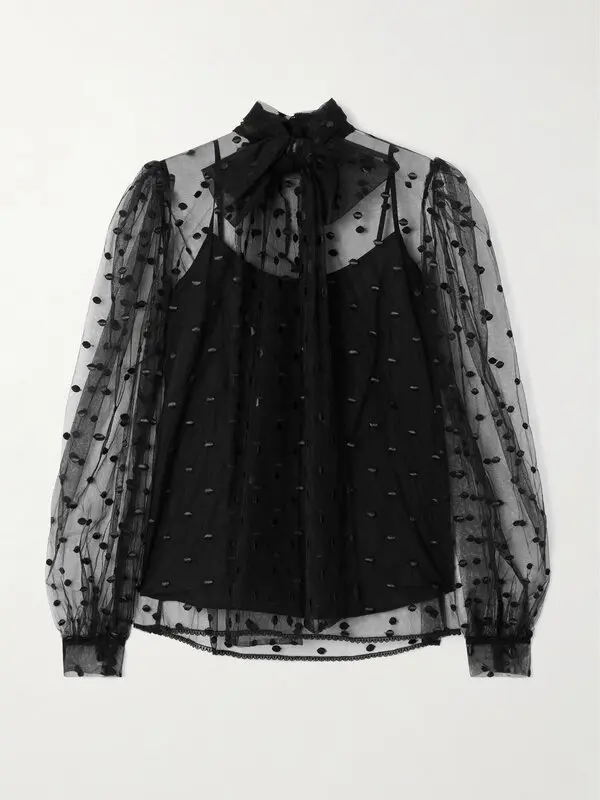 Costarellos Pussy-bow Point D'esprit Blouse