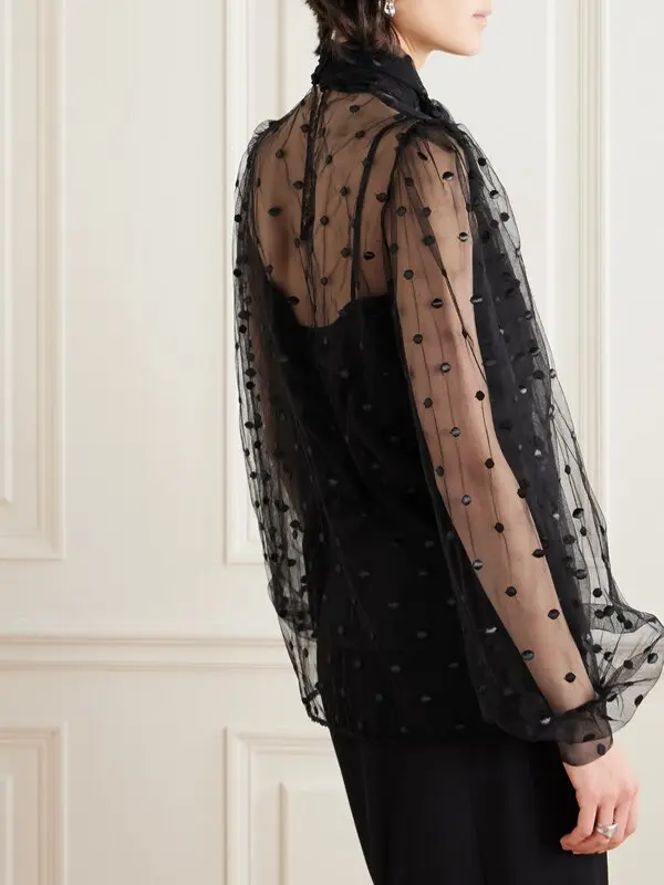 Costarellos Pussy-bow Point D'esprit Blouse