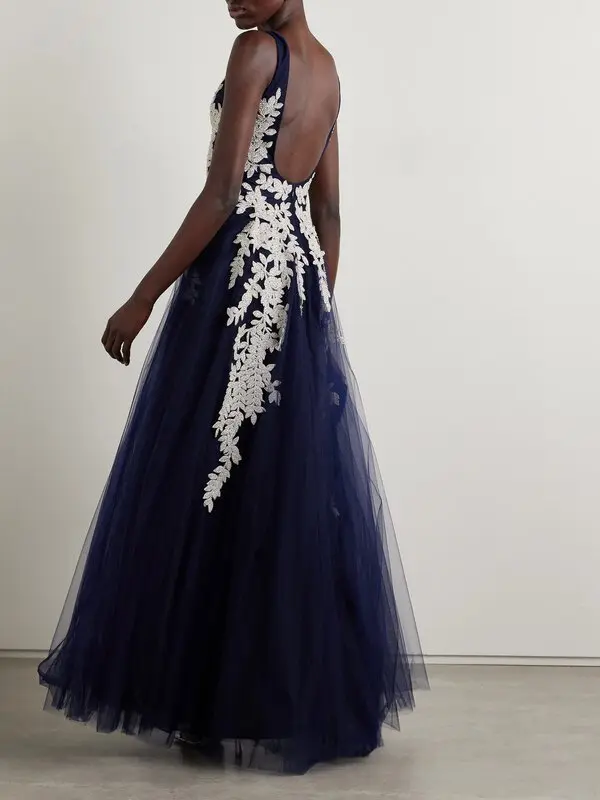 Costarellos Bead-embellished Embroidered Tulle Gown