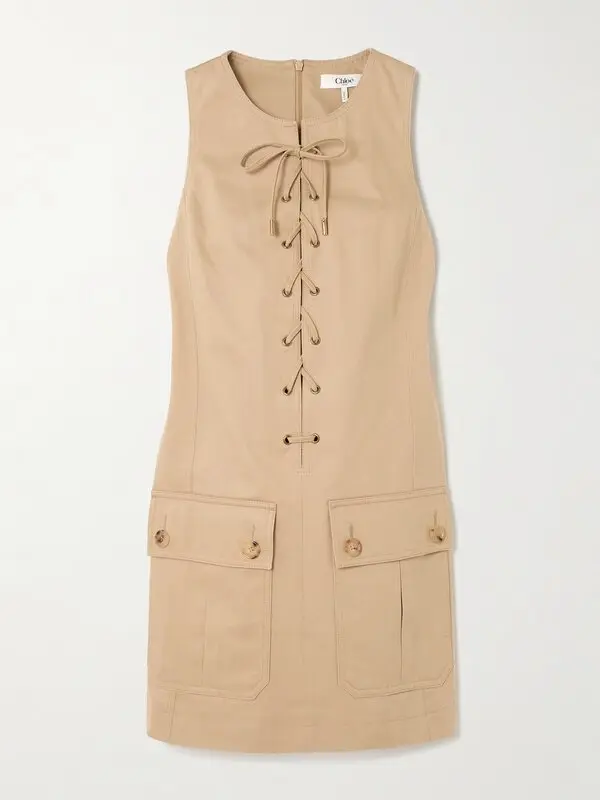 Chloé Lace-up Cotton Mini Dress - Brown