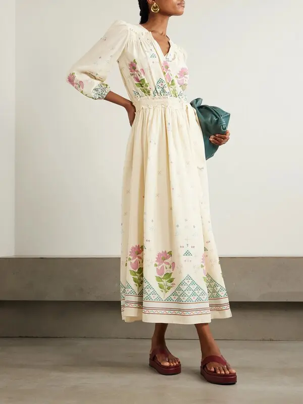 Emporio Sirenuse Lavinia Belted Floral-print Silk Crepe de Chine Wrap Maxi Dress - Women - Cream Dresses - M