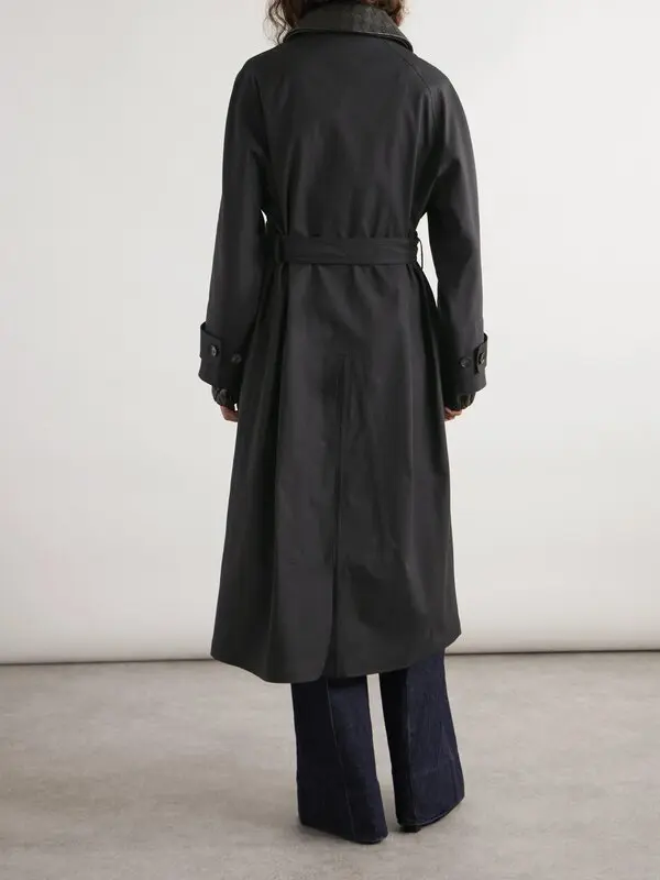 Bottega Veneta Intrecciato-Collar Belted Trench Coat - Black