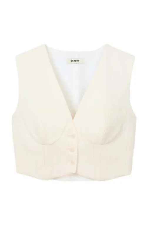 Sandro Sequin Striped Cropped Jacket - Ecru