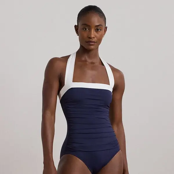 Ralph Lauren Shirred Halter One-piece - Dark Navy