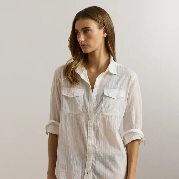 Ralph Lauren Crushed Cotton Camp Shirt Cover-up - White