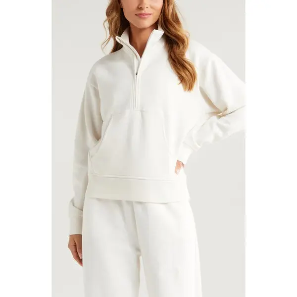 Zella Cloud Fleece Half Zip Sweatshirt - Ivory Egret