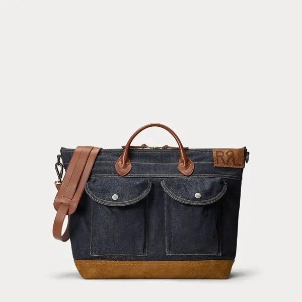 Ralph Lauren Leather-trim Denim Tote - Indigo/brown