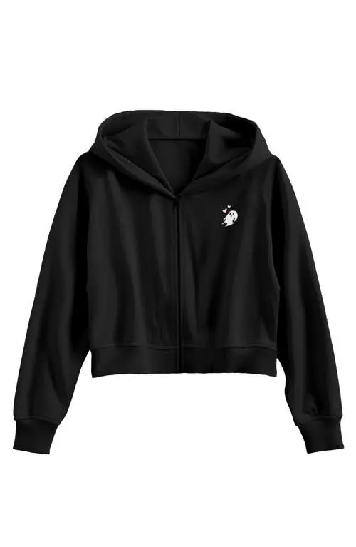 DALIX Heartly Ghost Fleece Zip Hoodie - Black