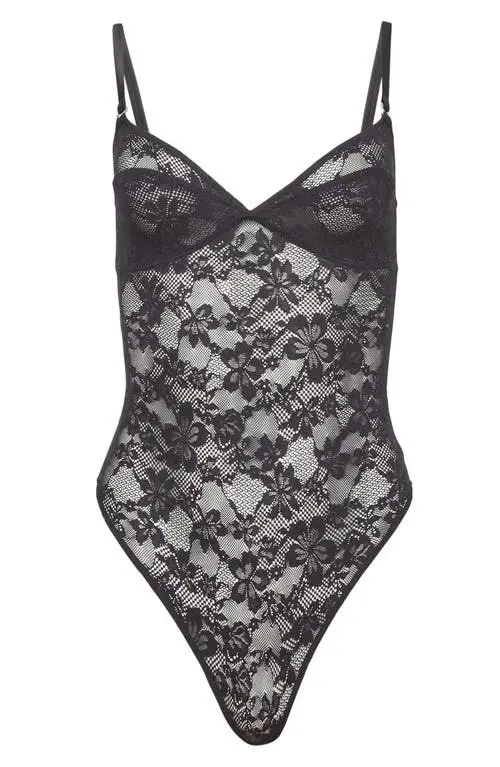 FLEUR DU MAL Le Stretch Lace Bodysuit - Black