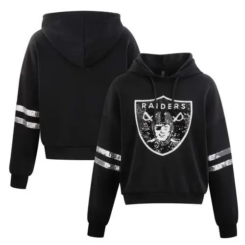 CUCE Las Vegas Raiders Cropped Sequins Pullover Hoodie