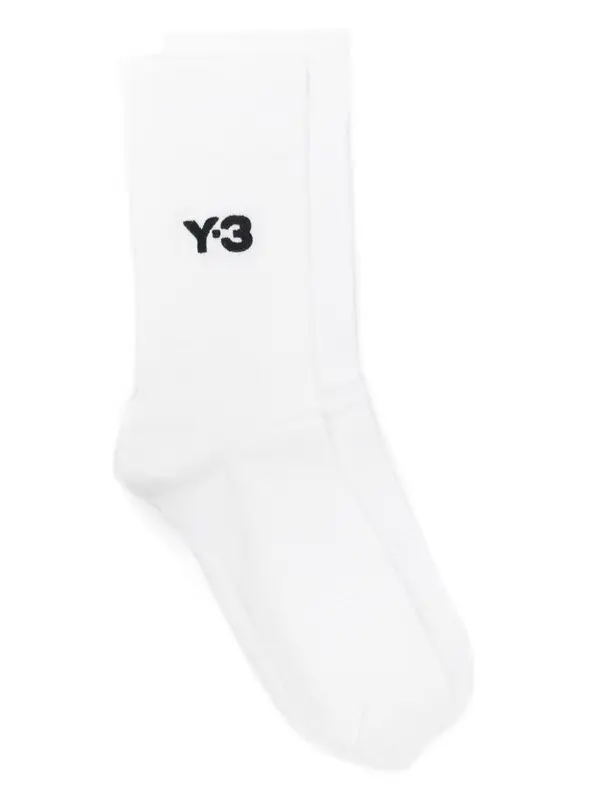 Y3 Logo-embroidered Crew Socks - White