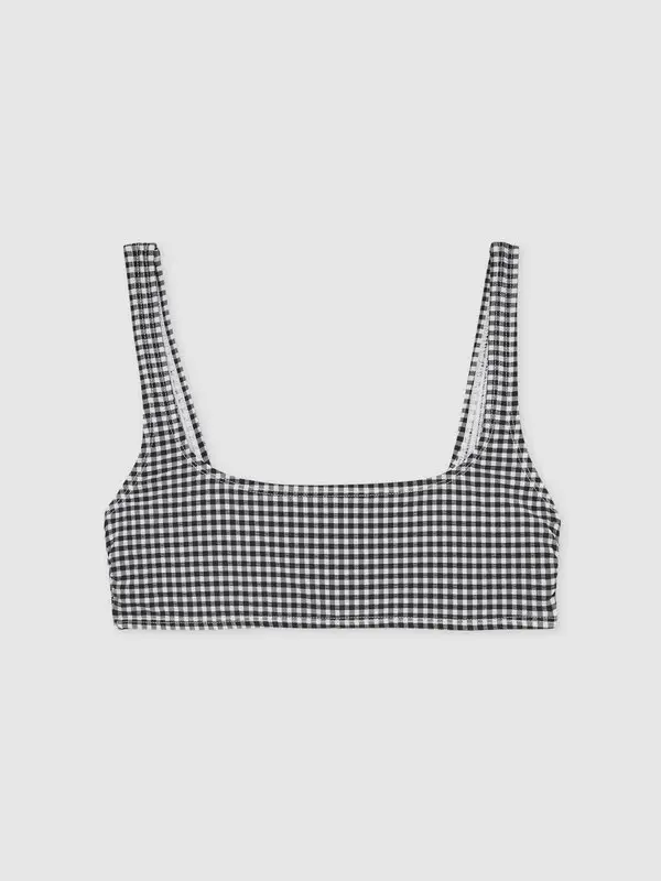 Good American Gingham Seersucker Bikini Top - Black