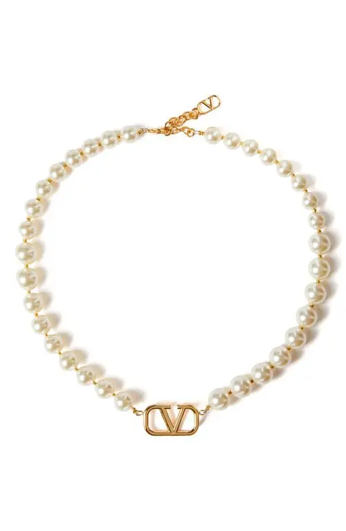 Valentino Garavani Vlogo Faux Pearl Necklace - Ivory/gold
