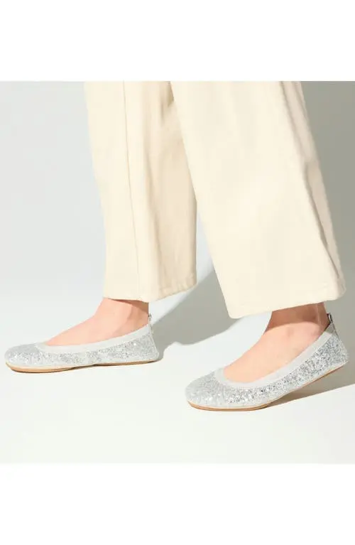Yosi Samra Samara Glitter Foldable Ballet Flat - Platinum