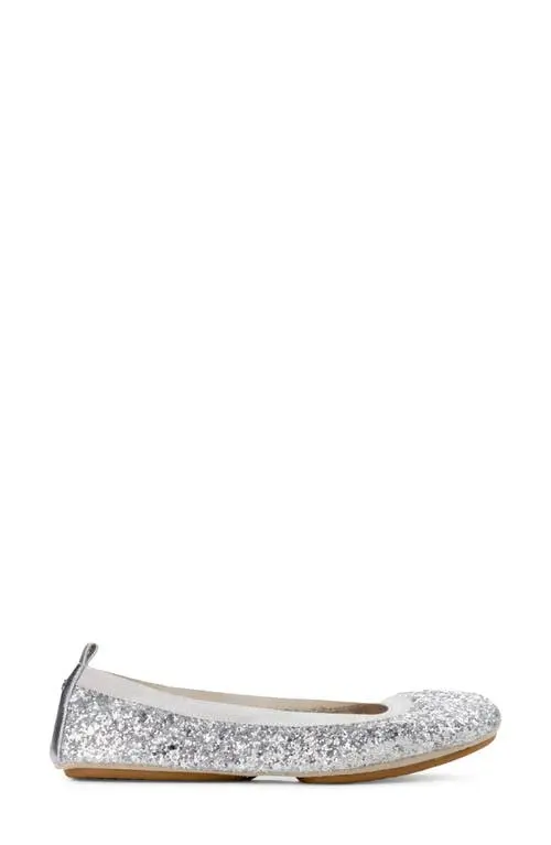 Yosi Samra Samara Glitter Foldable Ballet Flat - Platinum