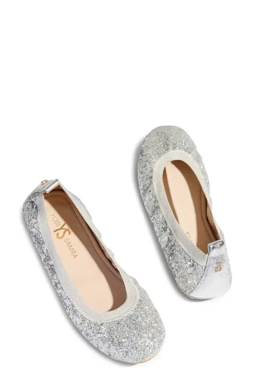Yosi Samra Samara Glitter Foldable Ballet Flat - Platinum