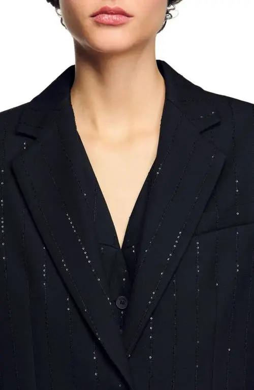 Sandro Sequinned Striped Suit Jacket - Black