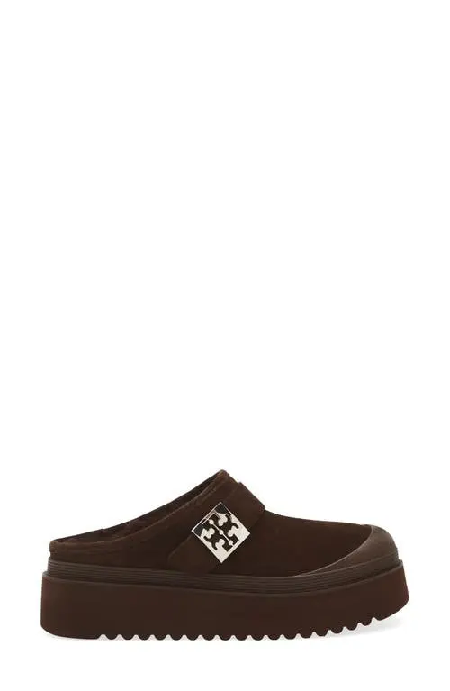 Tory Burch Genuine Shearling Platform Mule - Dark Cocoa/silver