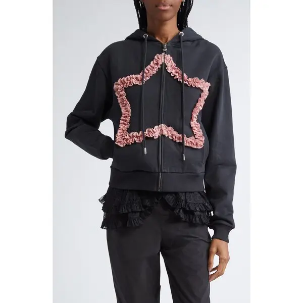 Buy Sandy Liang Regina Star Cotton Zip Hoodie - Black At 40% Off