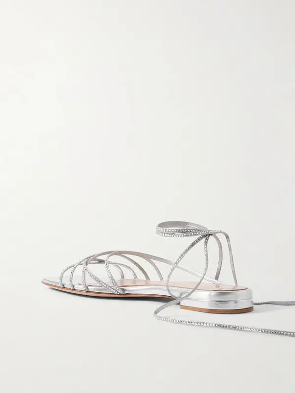 GIANVITO ROSSI Crystal-embellished Metallic Leather Lace-up Sandals
