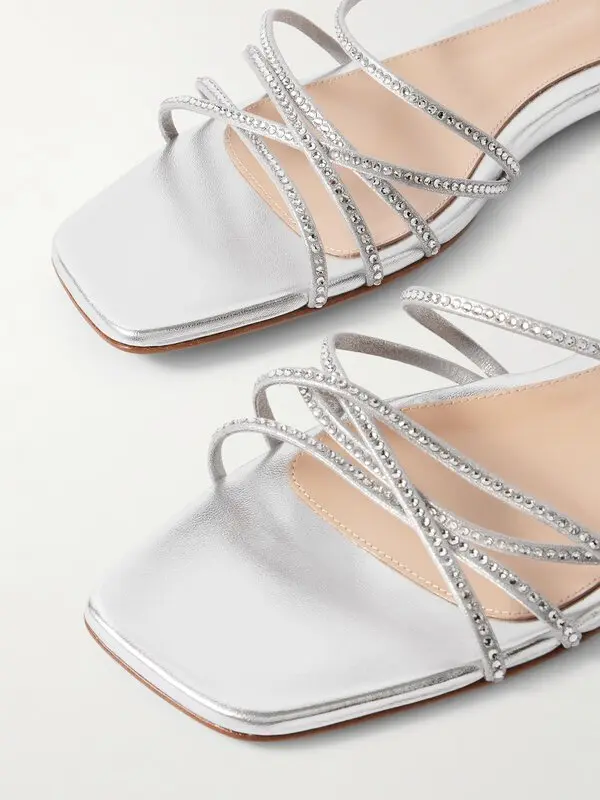 GIANVITO ROSSI Crystal-embellished Metallic Leather Lace-up Sandals