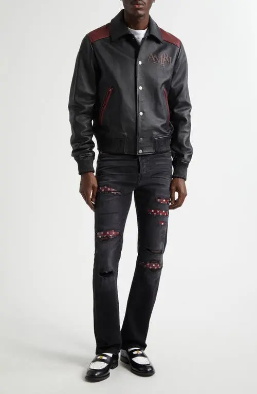Amiri Colorblock Staggered Logo Leather Jacket