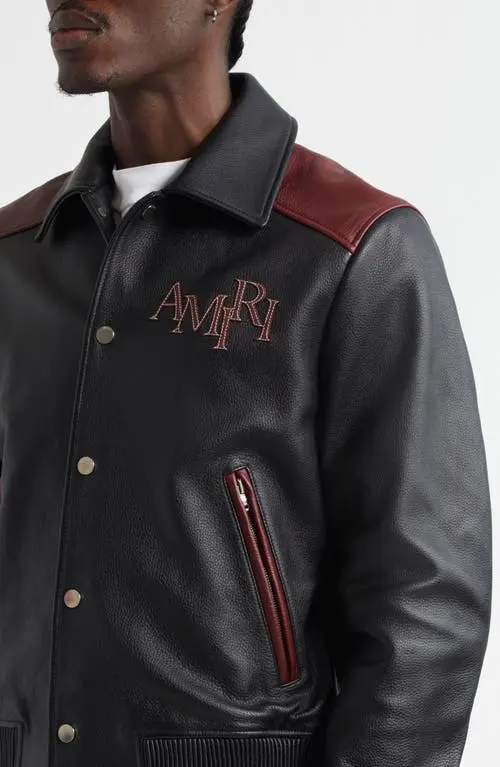 Amiri Colorblock Staggered Logo Leather Jacket