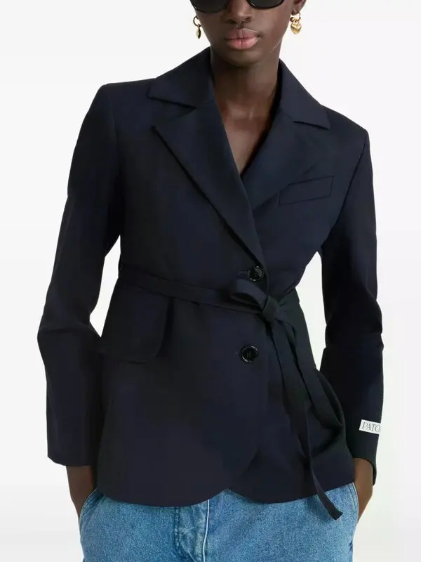 PATOU Belted Wool Blazer - Blue
