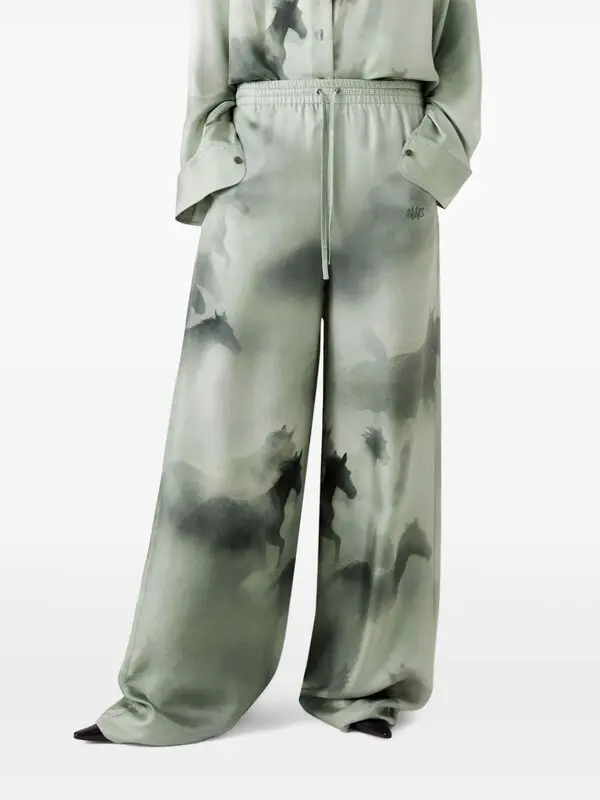 Stella McCartney Horse-print Palazzo Trousers - Green