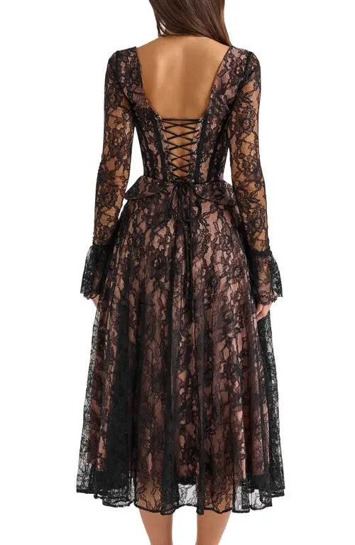 House Of Cb Raquel Long Sleeve Lace Corset Dress - Black | Editorialist