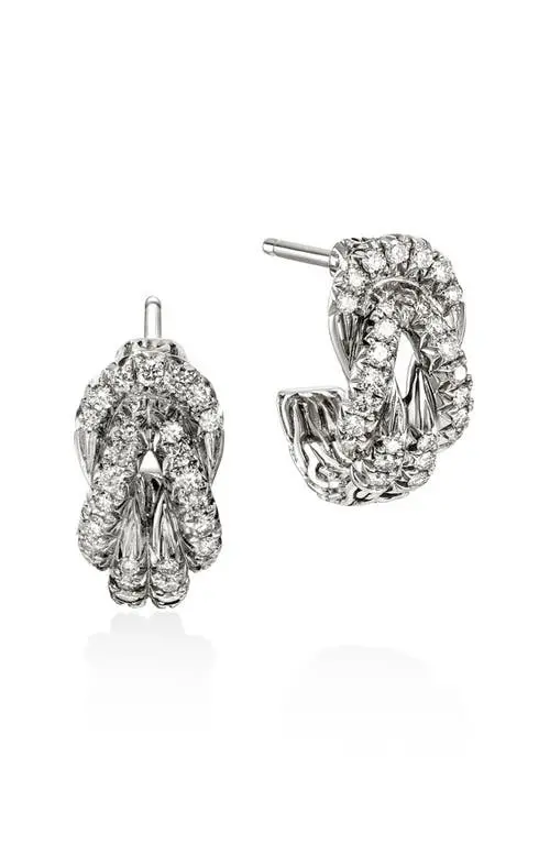 John Hardy Sterling Love Knot Diamond Hoop Earrings - Silver