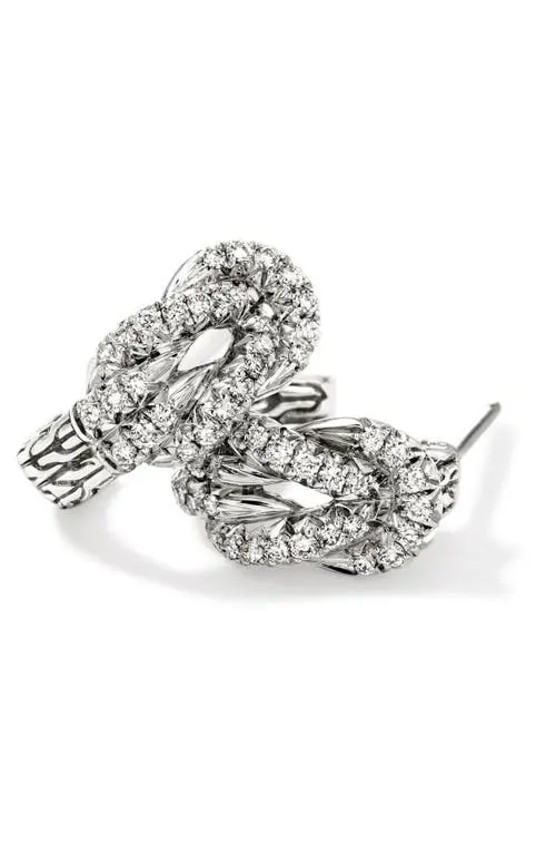 John Hardy Sterling Love Knot Diamond Hoop Earrings - Silver
