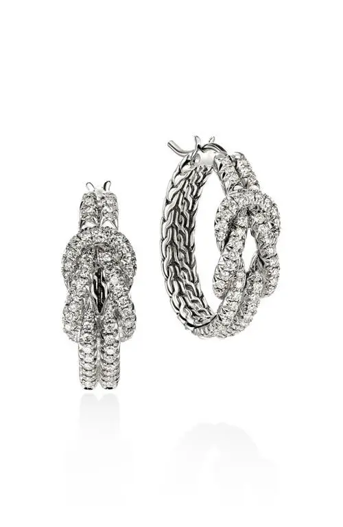 John Hardy Sterling Love Knot Diamond Hoop Earrings - Silver