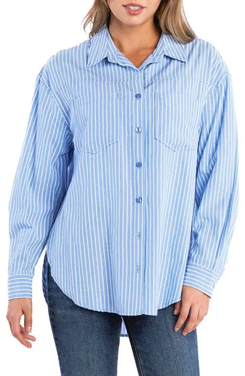 BILLY T Stripe Linen Blend Button-up Shirt - Denim Blue Stripes