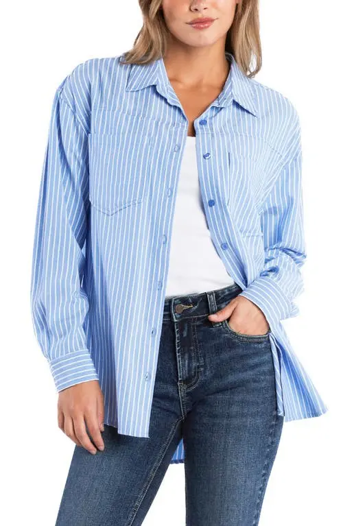 BILLY T Stripe Linen Blend Button-up Shirt - Denim Blue Stripes