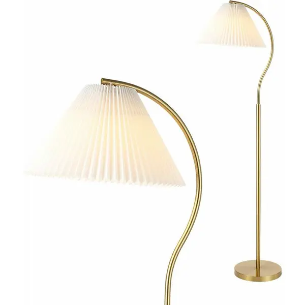 JONATHAN Y Devon Modern Glam Metal Arc Led Floor Lamp With Pleated Shade - Brass Gold