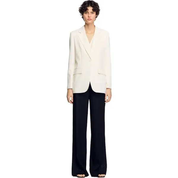 Sandro Sequinned Striped Suit Jacket - Ecru